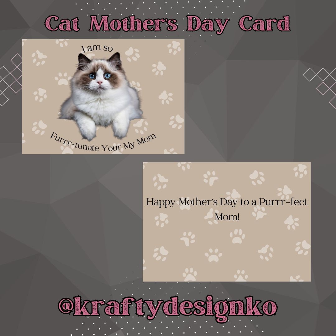 Printable Mother's Day Card, Fluffy Cat Greeting Card, Kitty Inspired ...