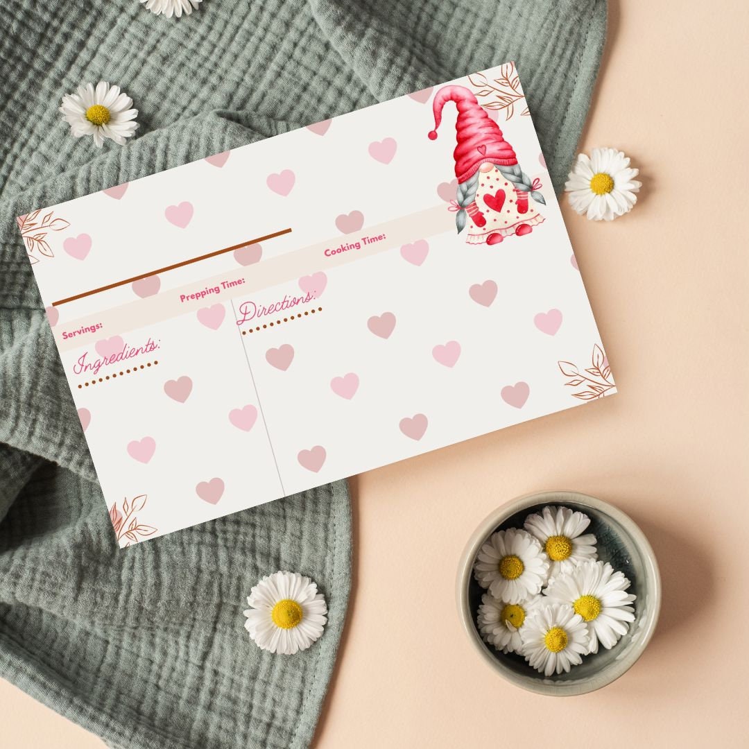 Valentine Recipe Cards, Printable Gnome Recipe Instructions, Valentine ...