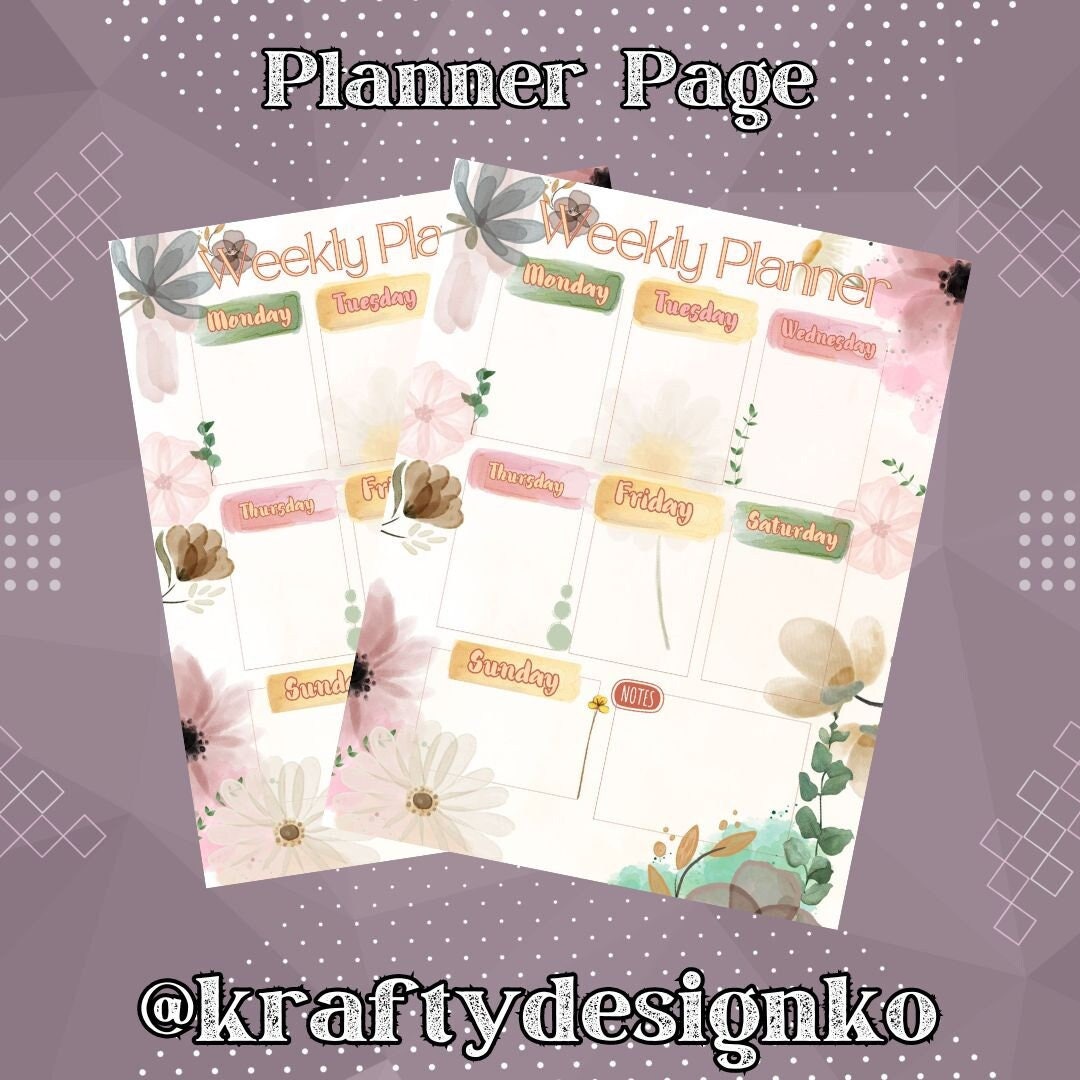 Custom Watercolor Weekly Planner, Floral Planner Pages, Decorative ...