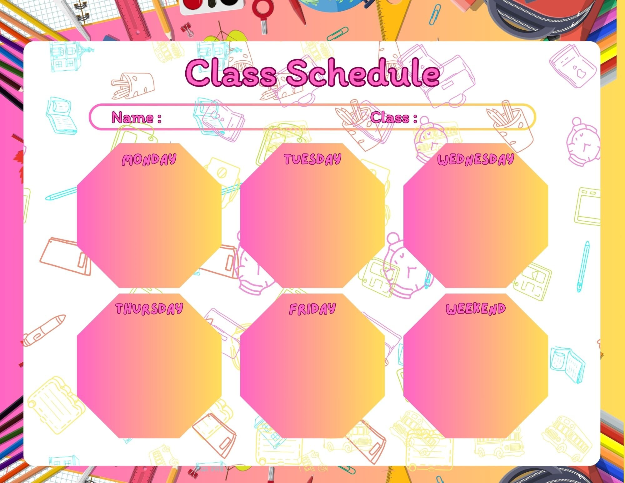 Colorful Weekly Class Schedule Planner (digital Download) - Etsy