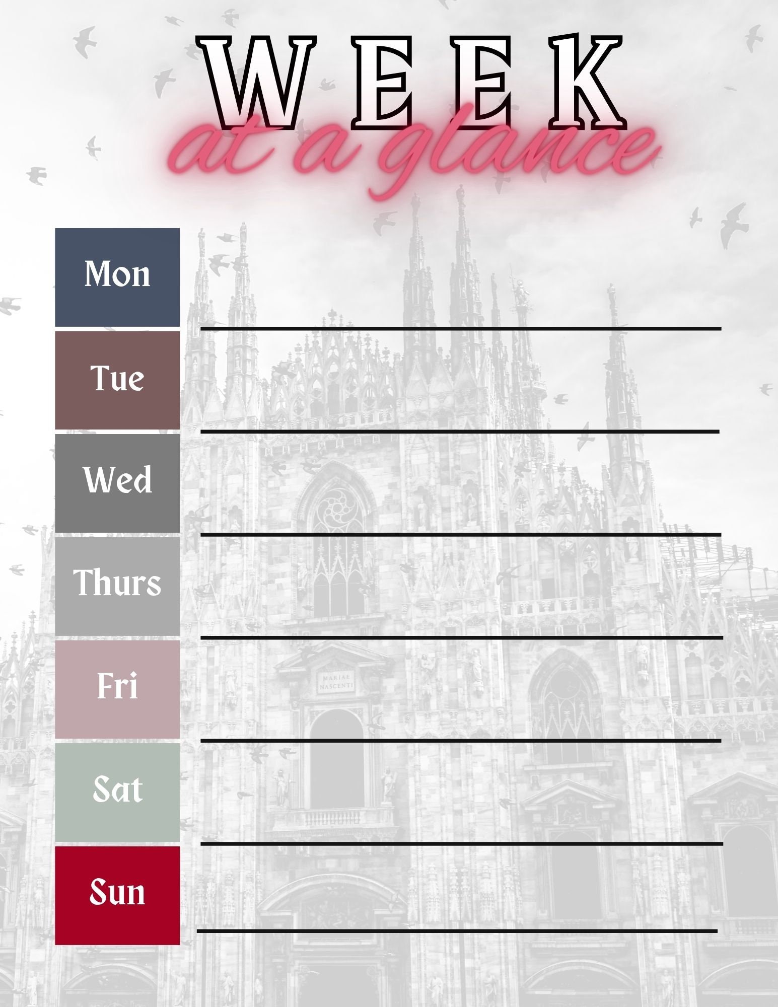 Gothic Cathedral Weekly Planner Pages (digital Download) - Etsy
