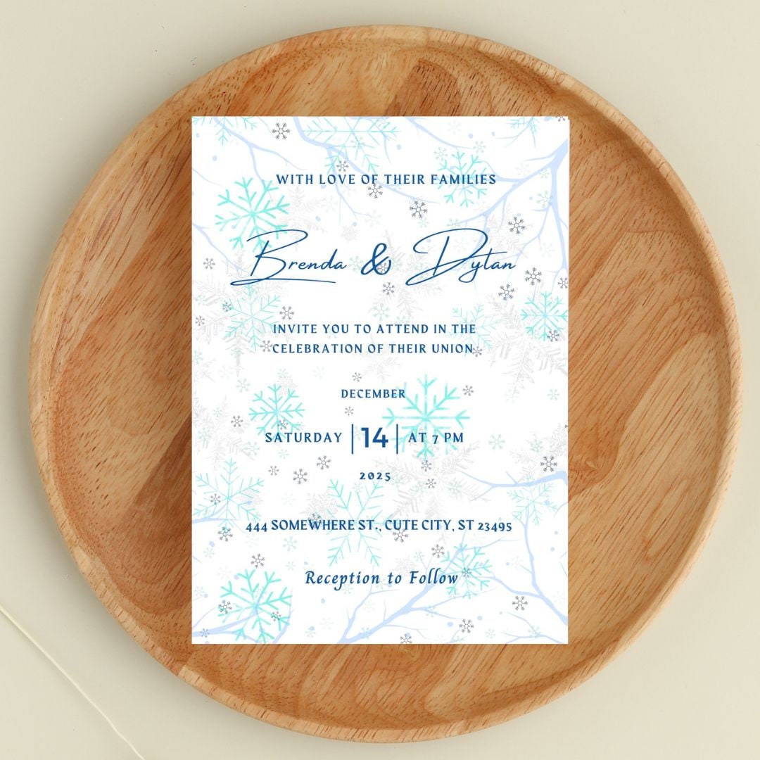 Personalized Winter Wedding Invitation: Snowflake Theme (printable) - Etsy