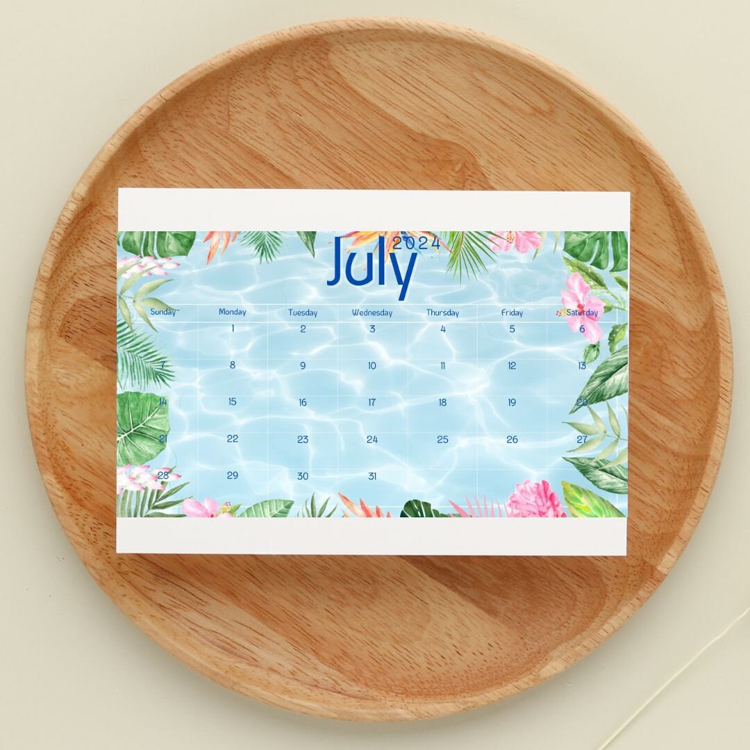 Summer Vibes July 2024 Calendar Page, Tropical Monthly Planner ...