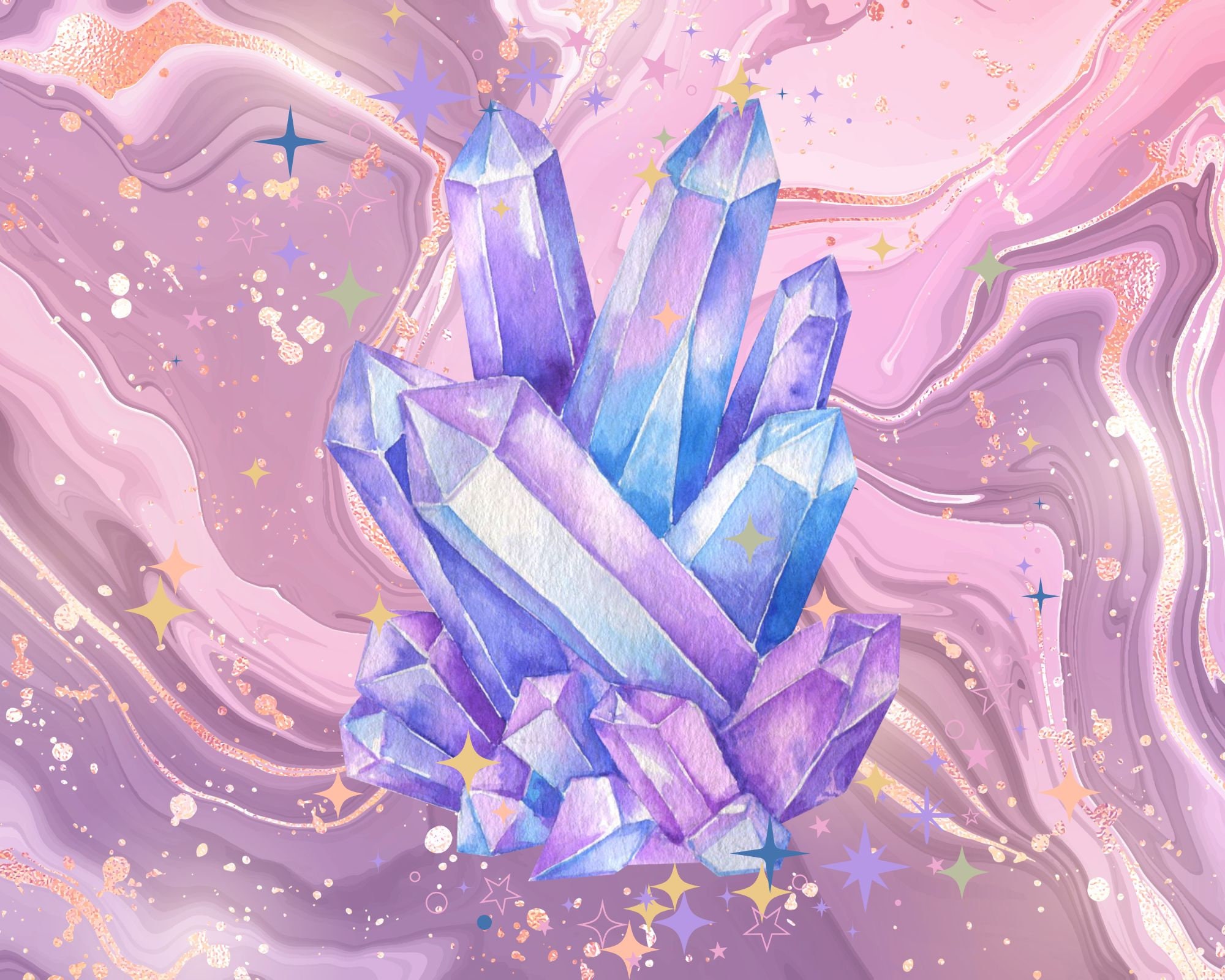 Set of 4 Crystals 10 X 8 Wall Art, Colorful Artwork for Home, Instant ...