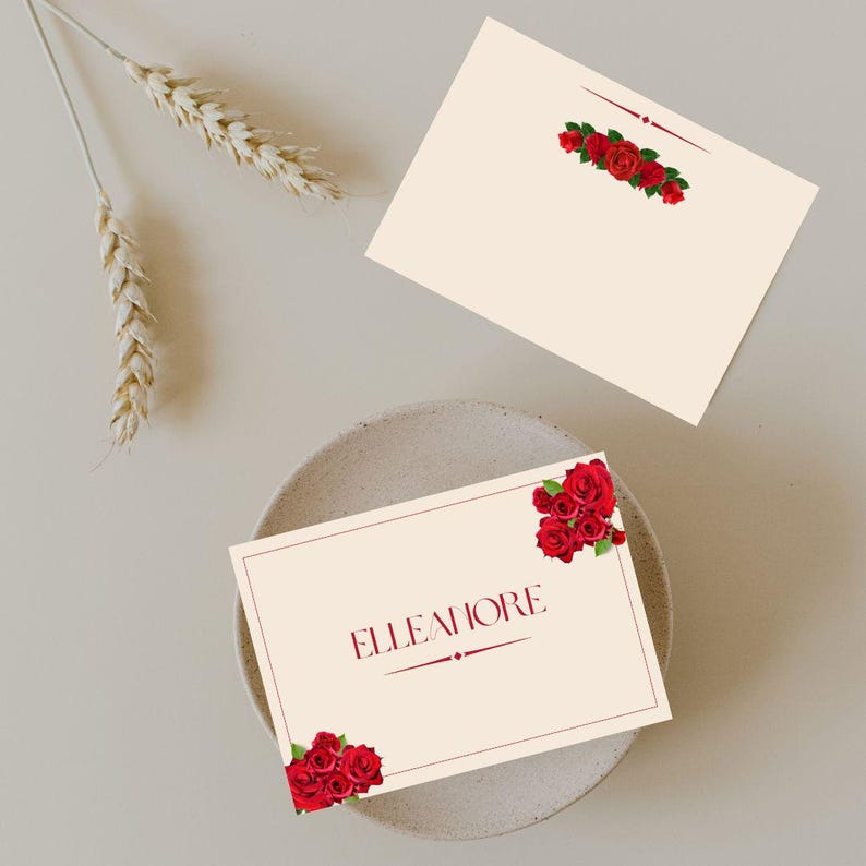 Personalized Rose Themed Place Cards, Print Your Own Wedding Table ...