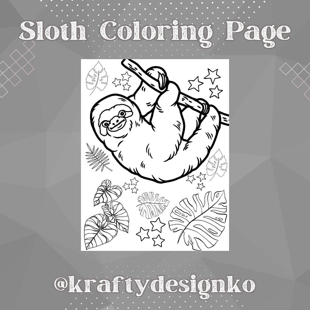 Sloth Coloring Page, Sloth Instant Download Printable Page, Creative ...