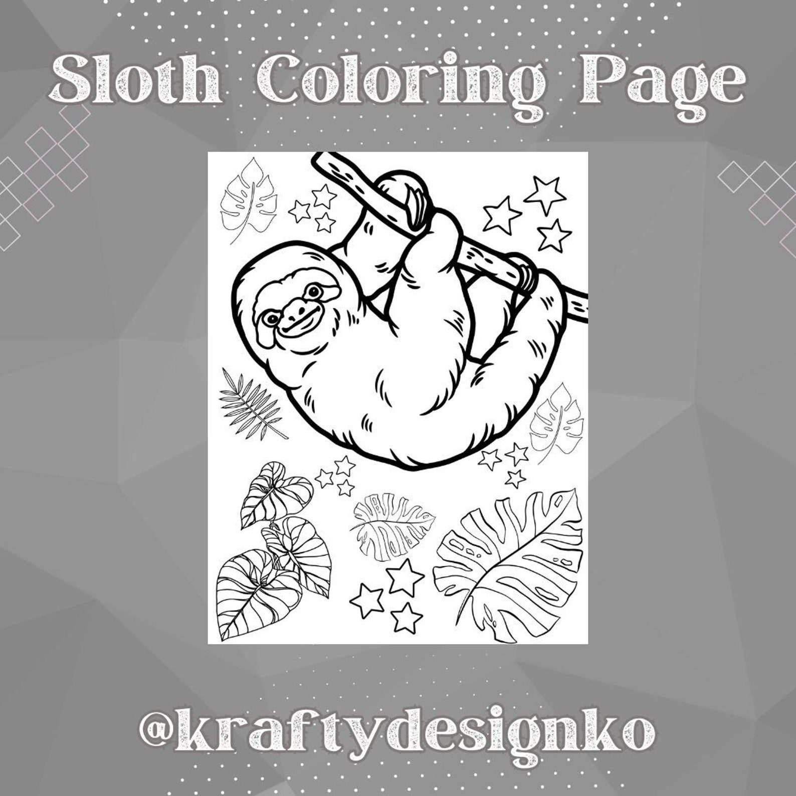 Sloth Coloring Page, Sloth Instant Download Printable Page, Creative ...