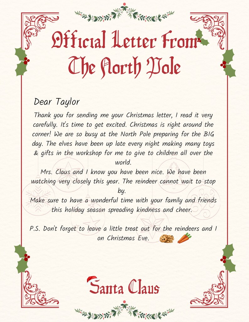Personalized Letters From Santa, Downloadable Holiday Letter, Custom ...