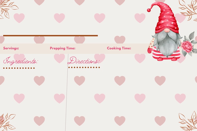 Valentine Recipe Cards, Printable Gnome Recipe Instructions, Valentine ...