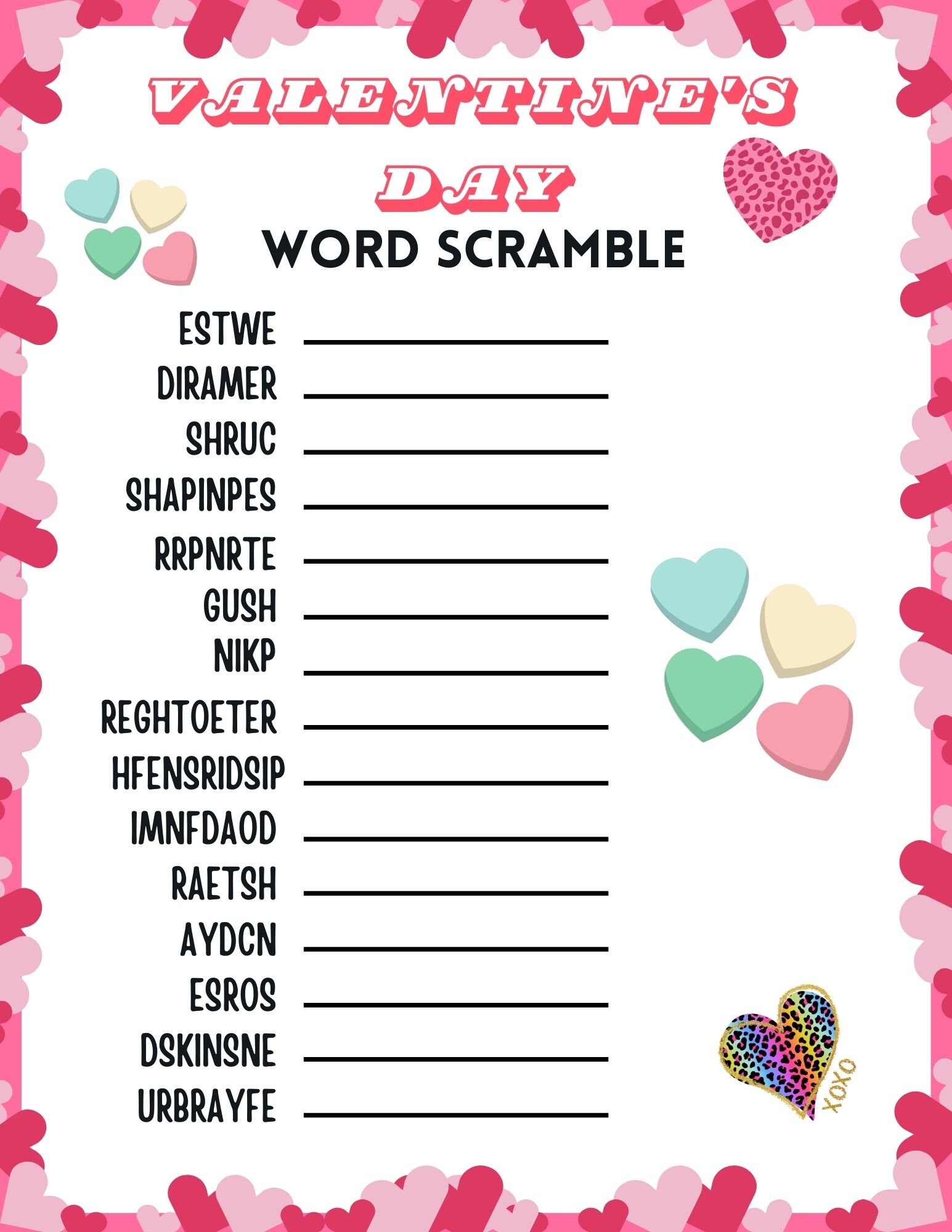 Instant Download, Valentine Word Scramble, Festive Family Fun, Tools ...