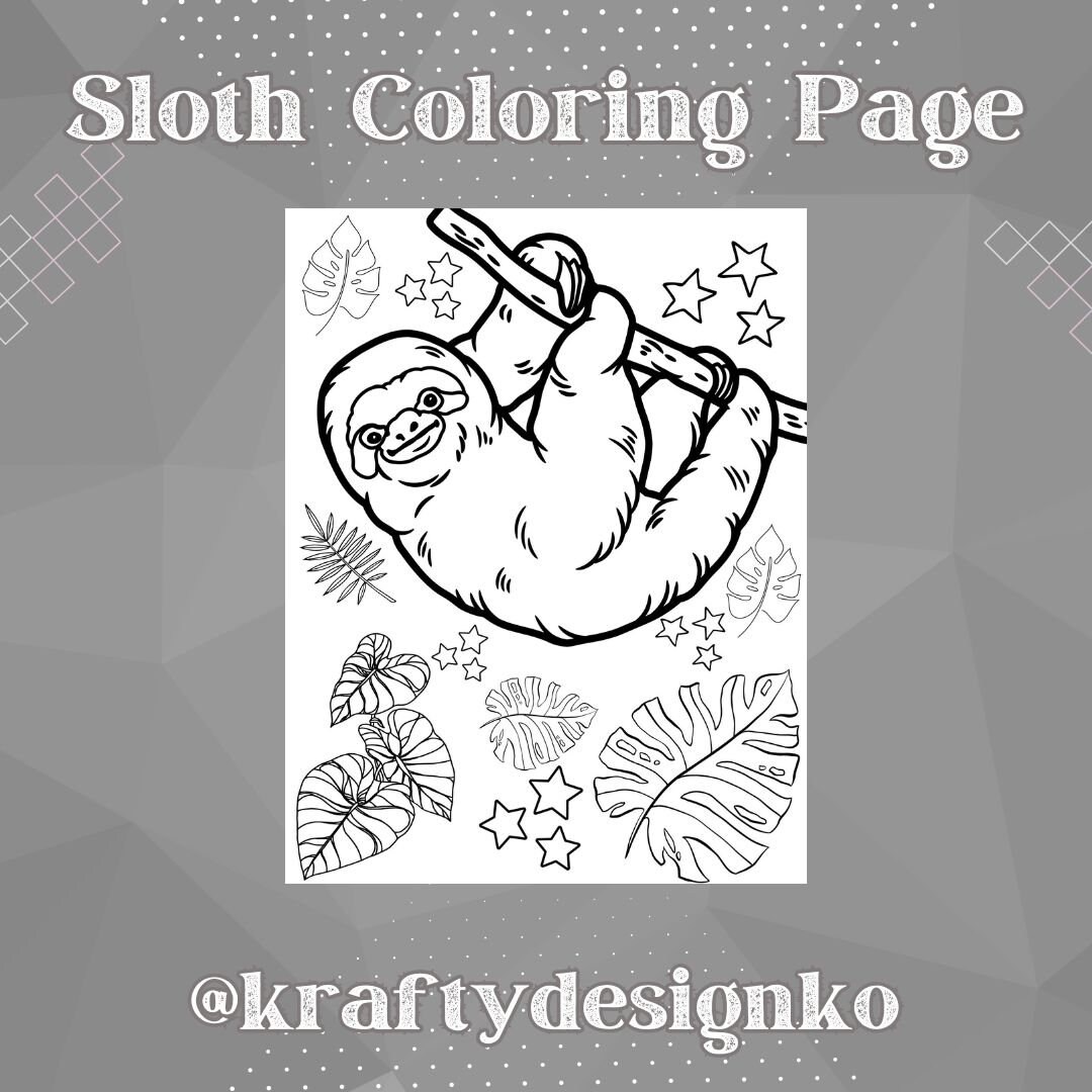 Sloth Coloring Page, Sloth Instant Download Printable Page, Creative ...