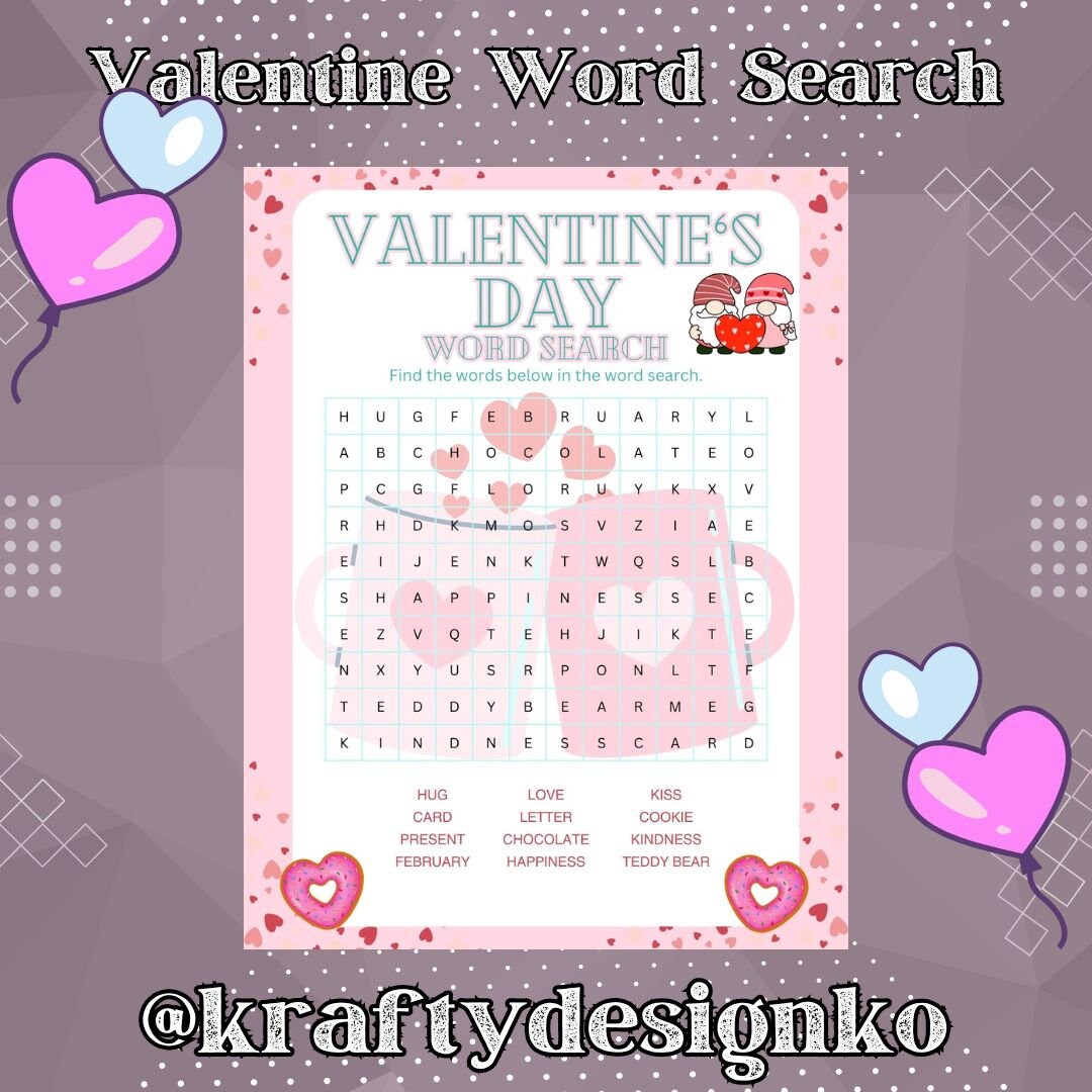 Instant Download, Valentine Word Search, Festive Family Fun, Tools for ...