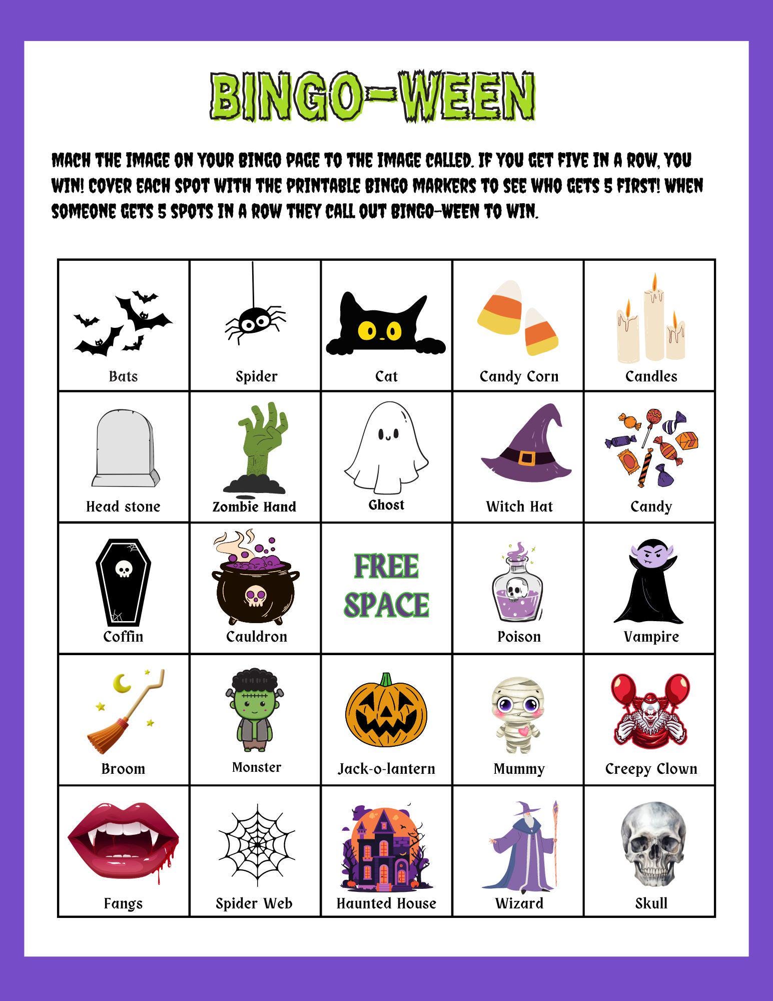 Halloween Bingo Game Instant Download, Printable Party Games, Bingo ...