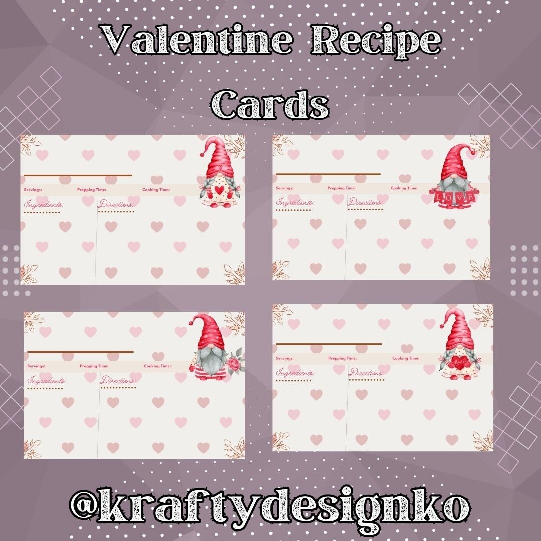 Valentine Recipe Cards, Printable Gnome Recipe Instructions, Valentine ...