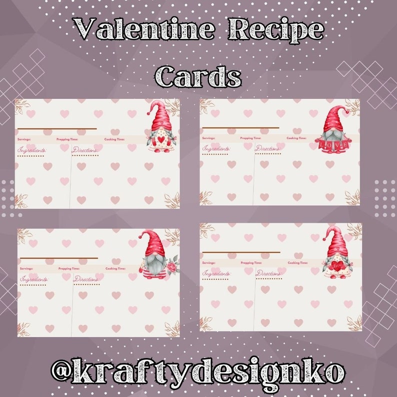 Valentine Recipe Cards, Printable Gnome Recipe Instructions, Valentine ...