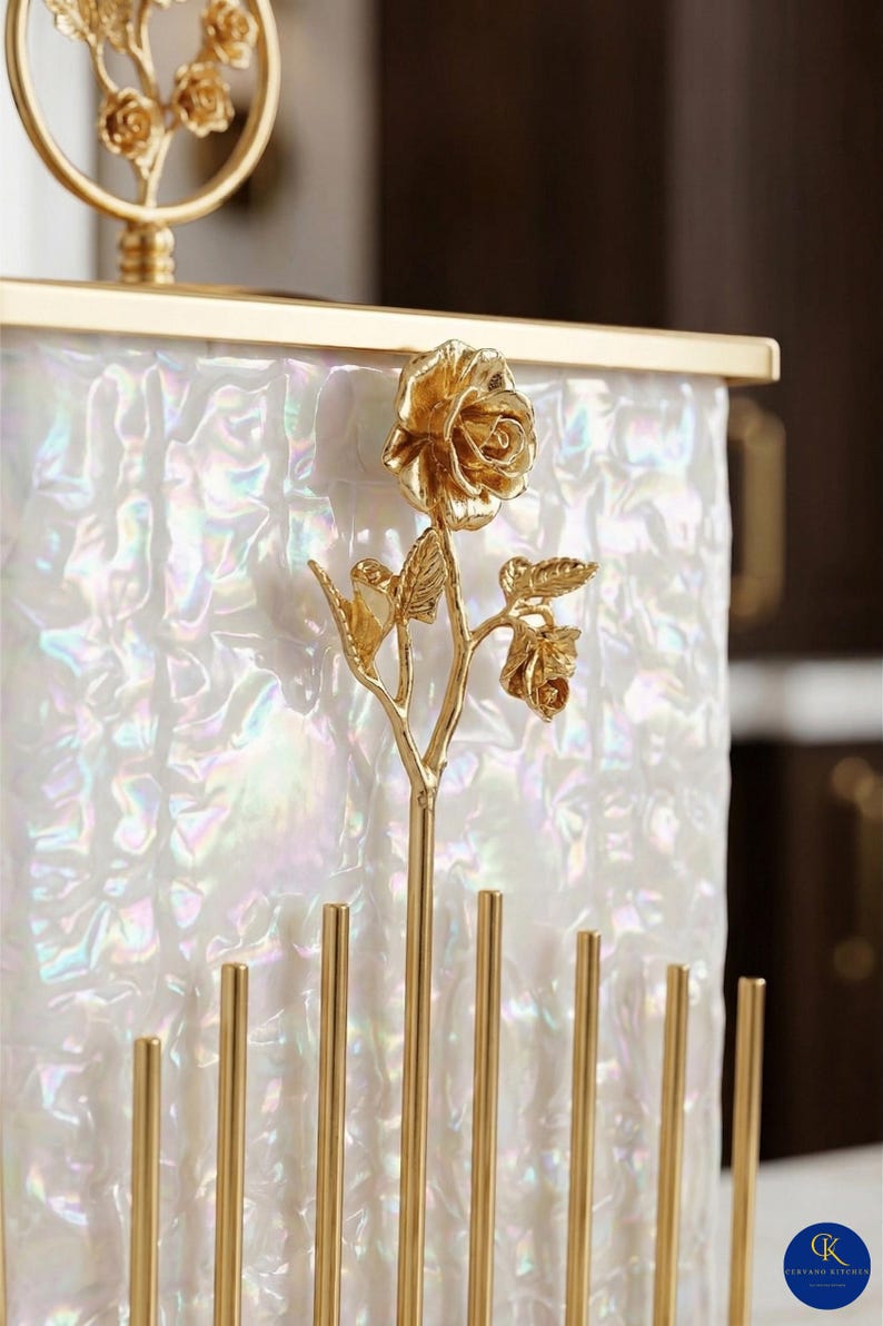 Art Deco Gold Vanity Set, Ornate Brass Bathroom Accessories, 5-piece ...