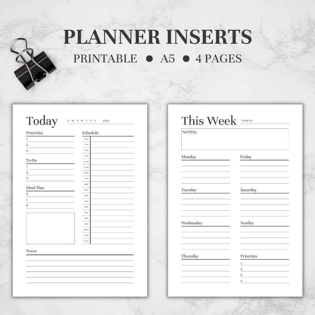 Printable Planner Inserts for Daily and Weekly Planning Notes - Etsy