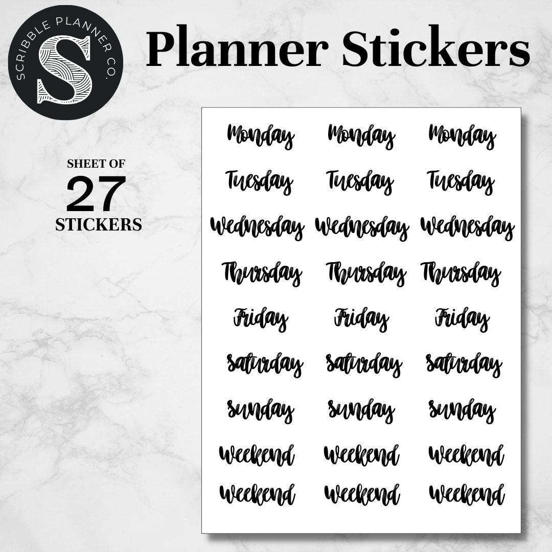 Days of the Week Stickers Planner Stickers Planning - Etsy