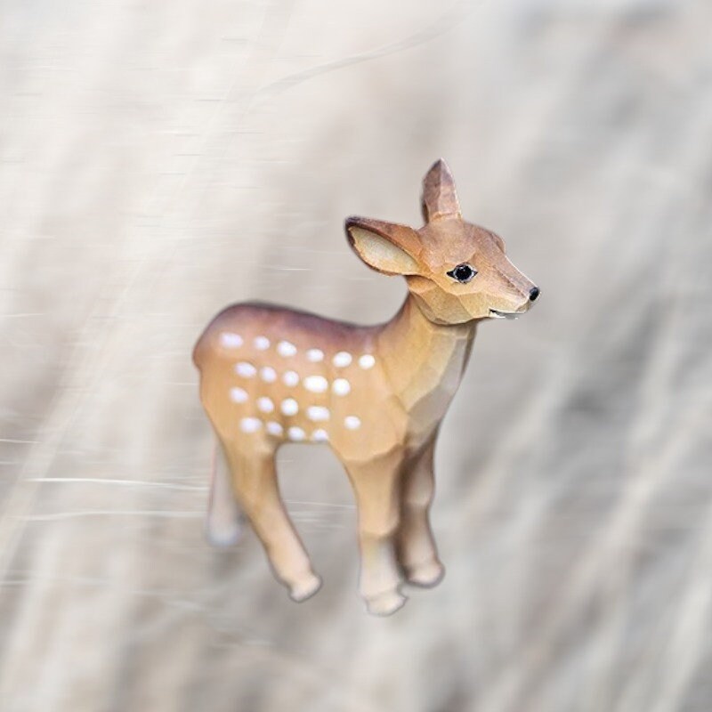 Hand Carved Wooden Deer Figurines Hand Crafted Painted Wooden Animal ...