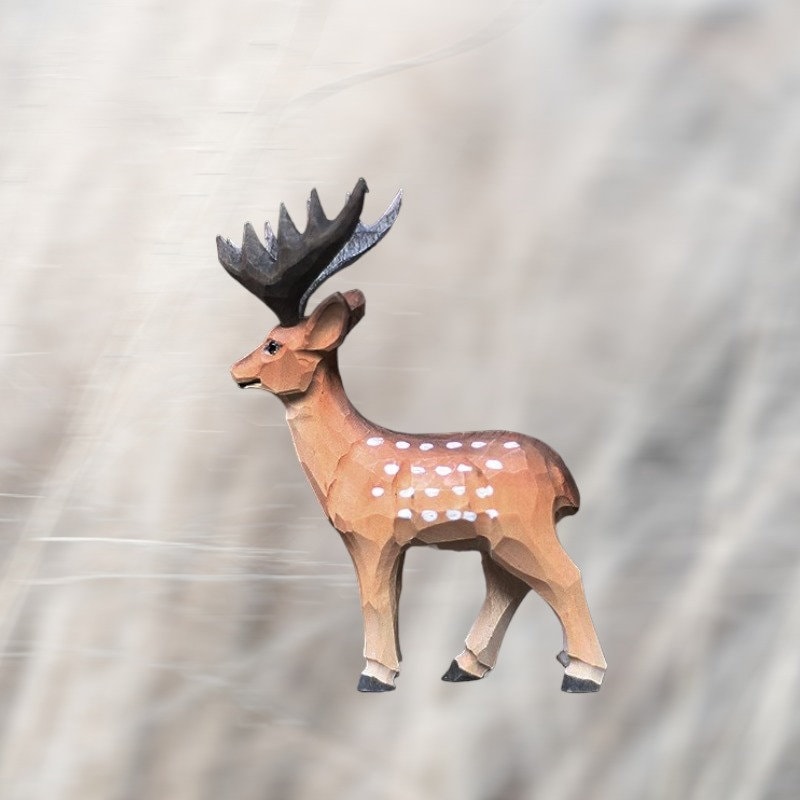 Hand Carved Wooden Deer Figurines Hand Crafted Painted Wooden Animal ...