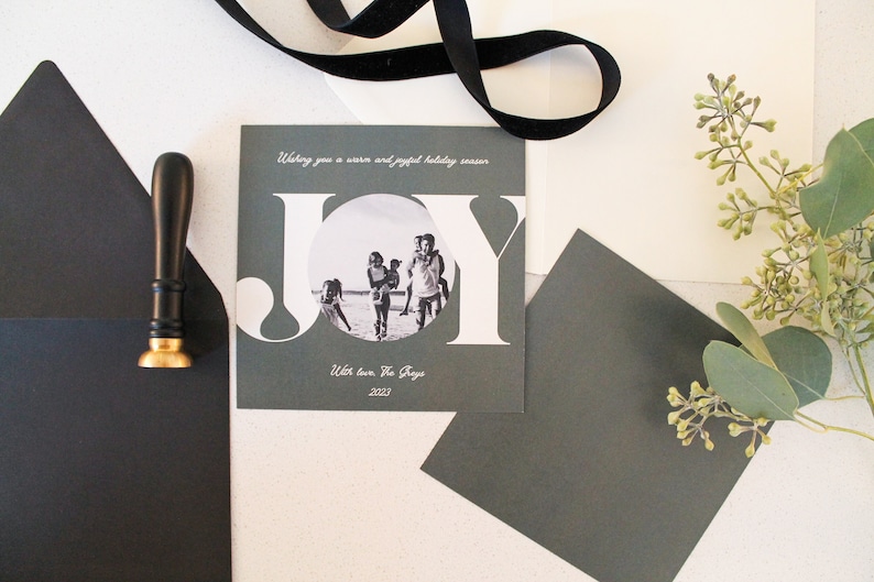 Holiday Card Template - Modern Joy Letter Cutout - Etsy