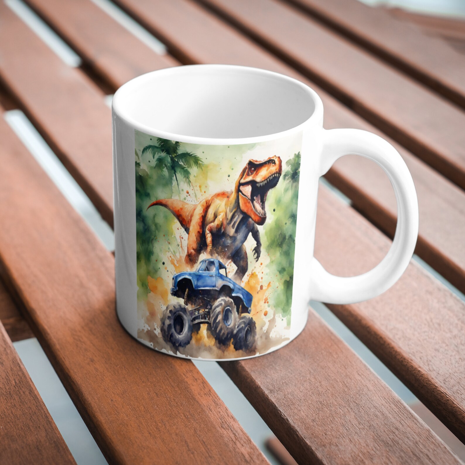 Watercolor T-rex Monster Truck PNG | Flaming Camo Design (digital ...