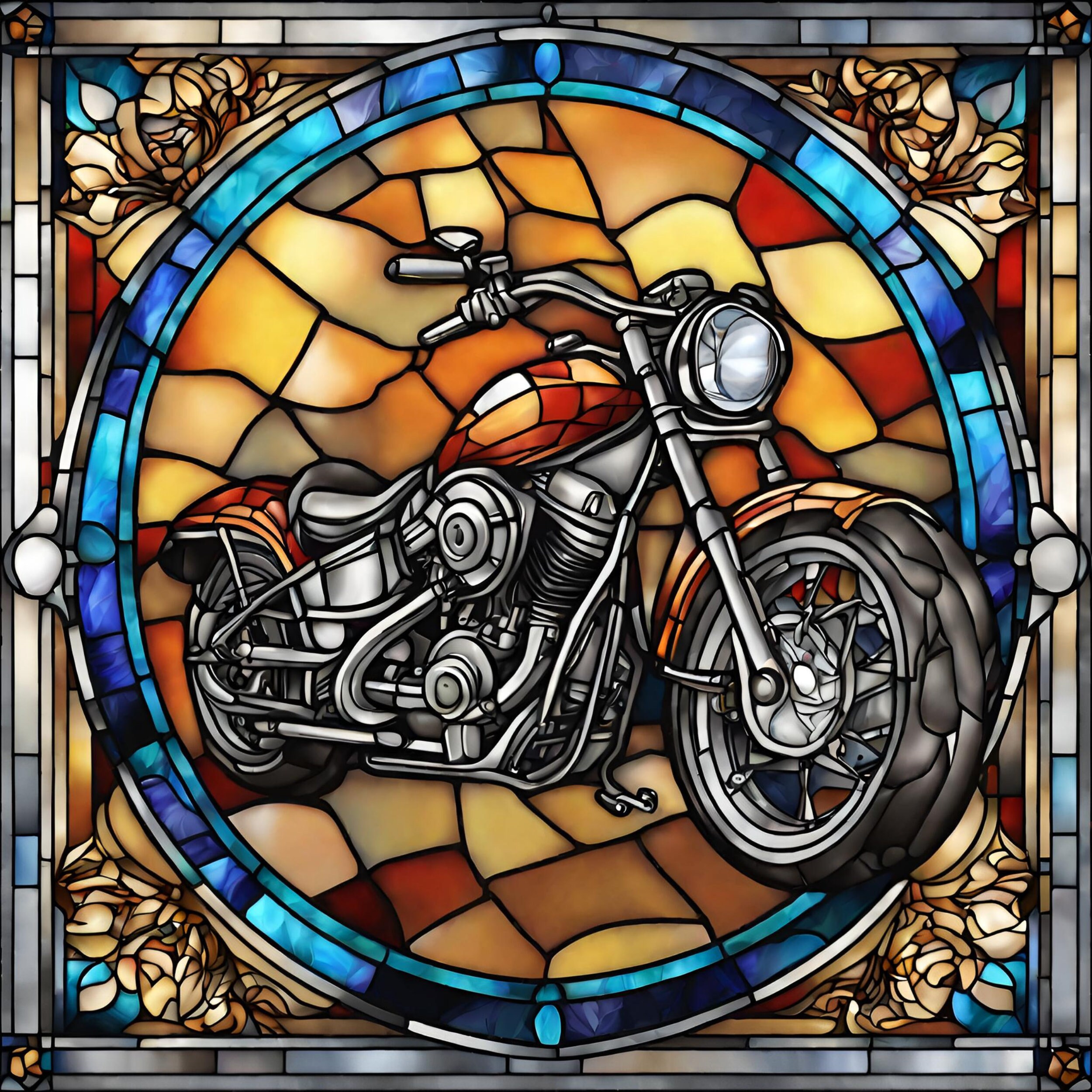 8 Motorcycle Round Stained Glass Clipart Sublimation Circle Designs ...