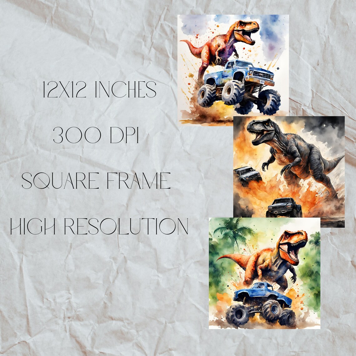 Watercolor T-rex Monster Truck PNG | Flaming Camo Design (digital ...