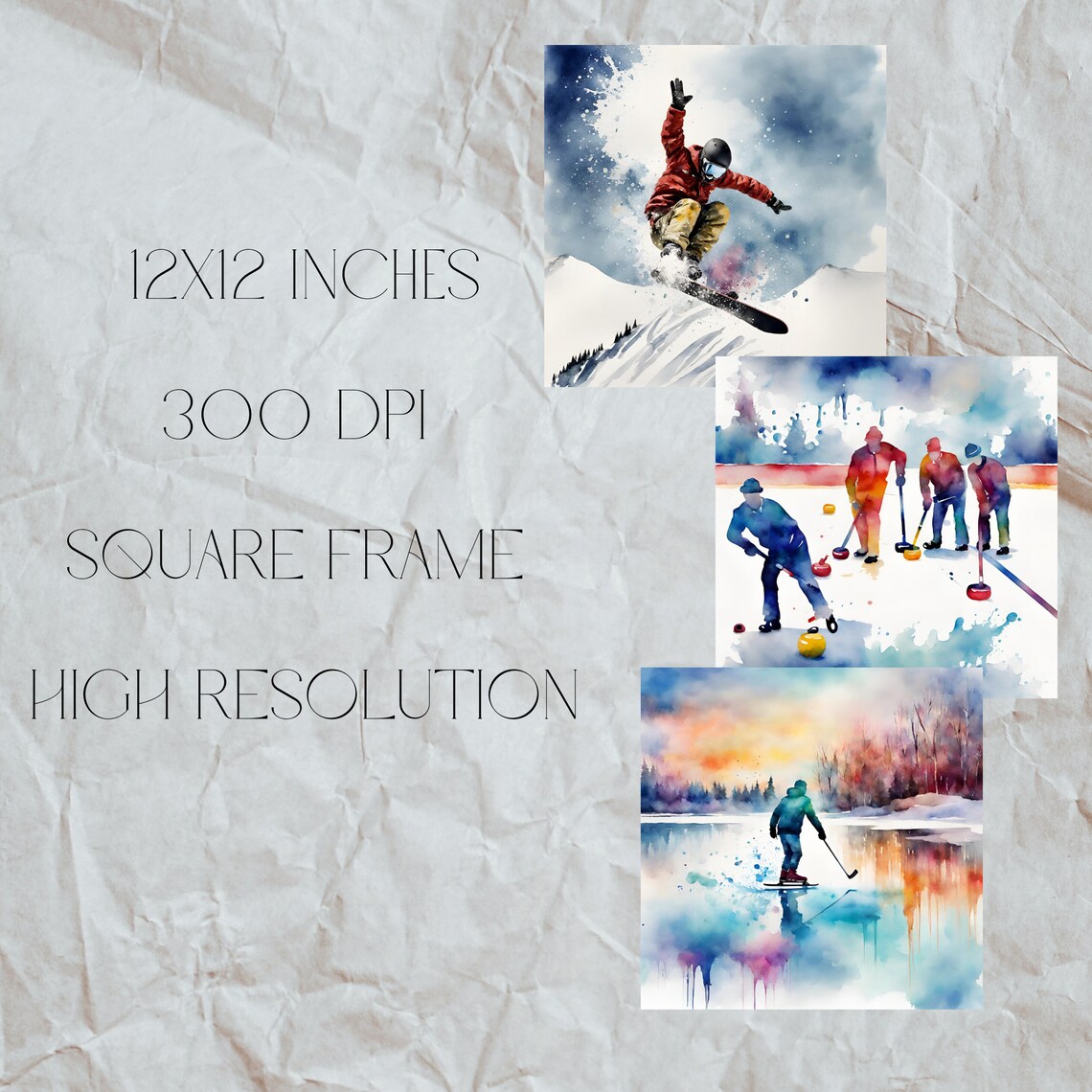 Watercolor Winter Sports Clipart | Snowboarding, Ice Hockey, Curling ...