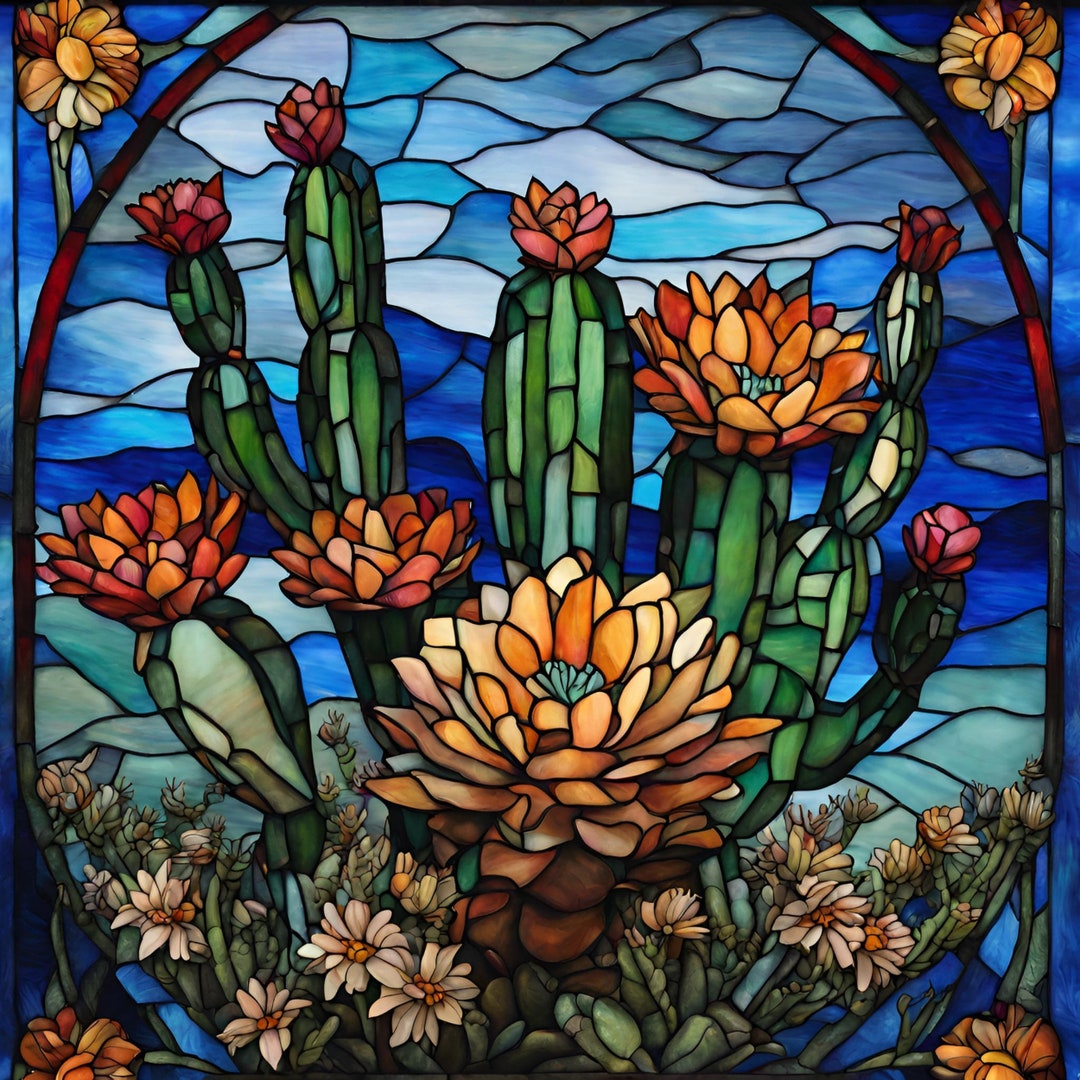 8 Cactus Stained Glass Clipart Sublimation Cactus Designs Digital Art ...