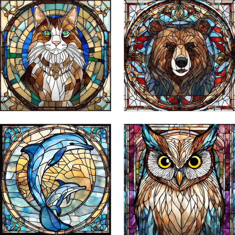 300+ Stained Glass Animal Bundle PNG - High-resolution Commercial Use ...