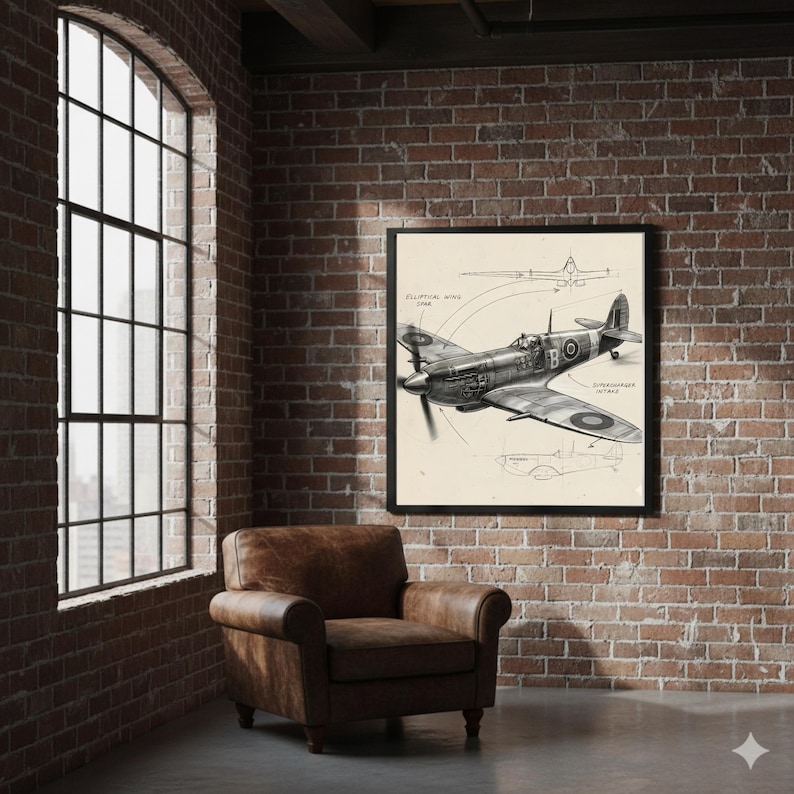 Spitfire Mk IX Blueprint Art | Da Vinci Style Aviation Print (digital ...