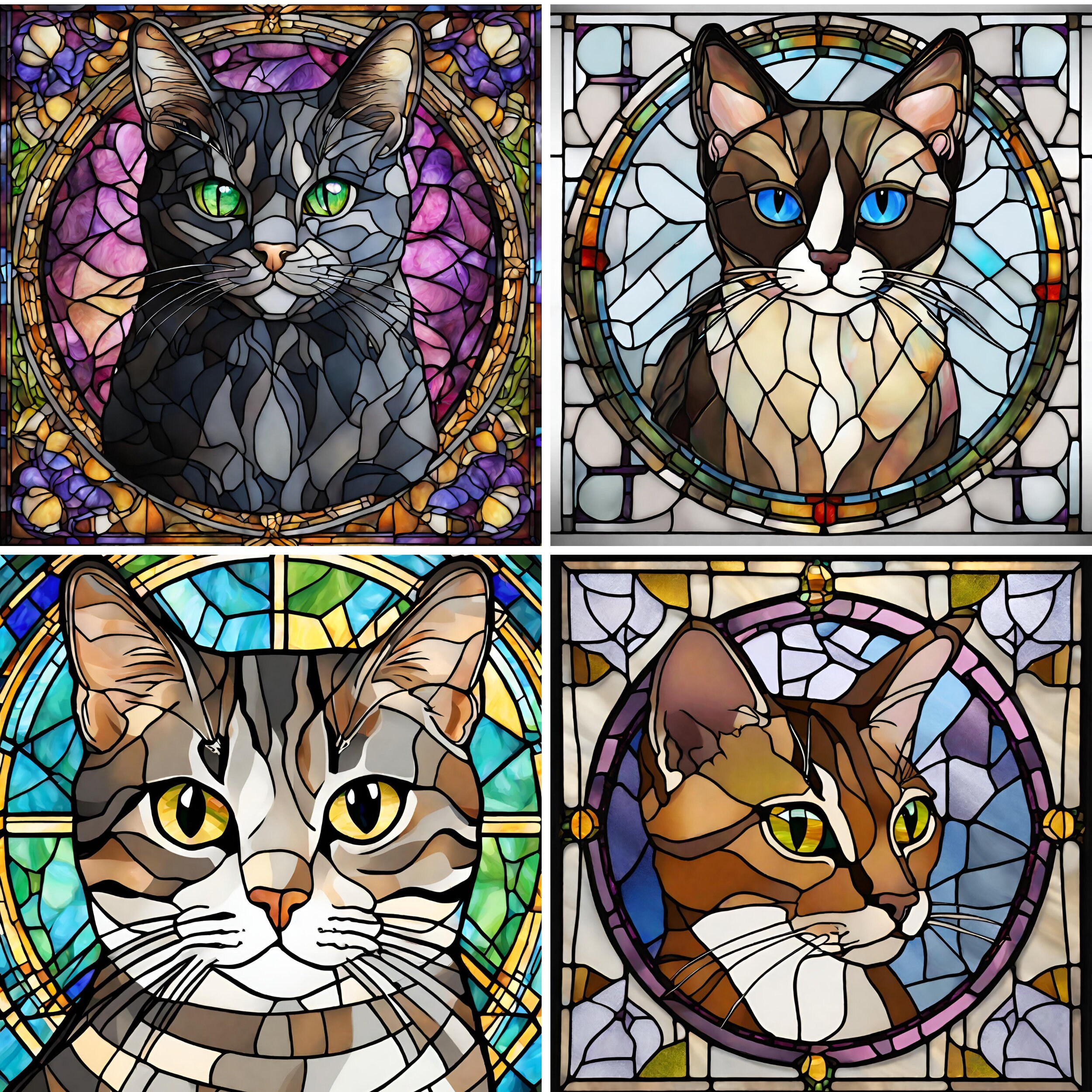 Stained Glass Cat PNG Bundle – High-resolution Graphics (commercial Use ...