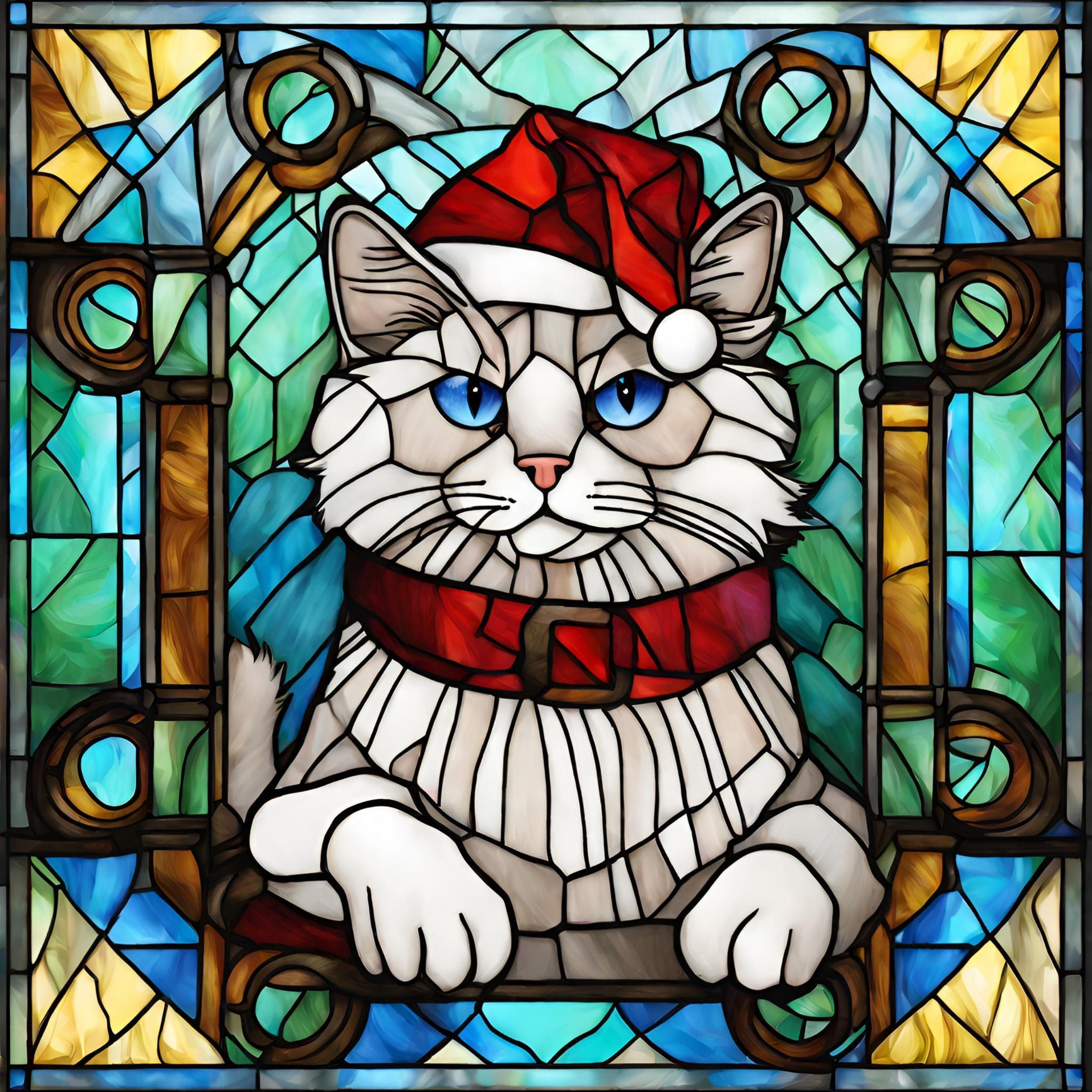 8 Ragdoll Cat Santa Hat Stained Glass Clipart Sublimation Cat Designs ...
