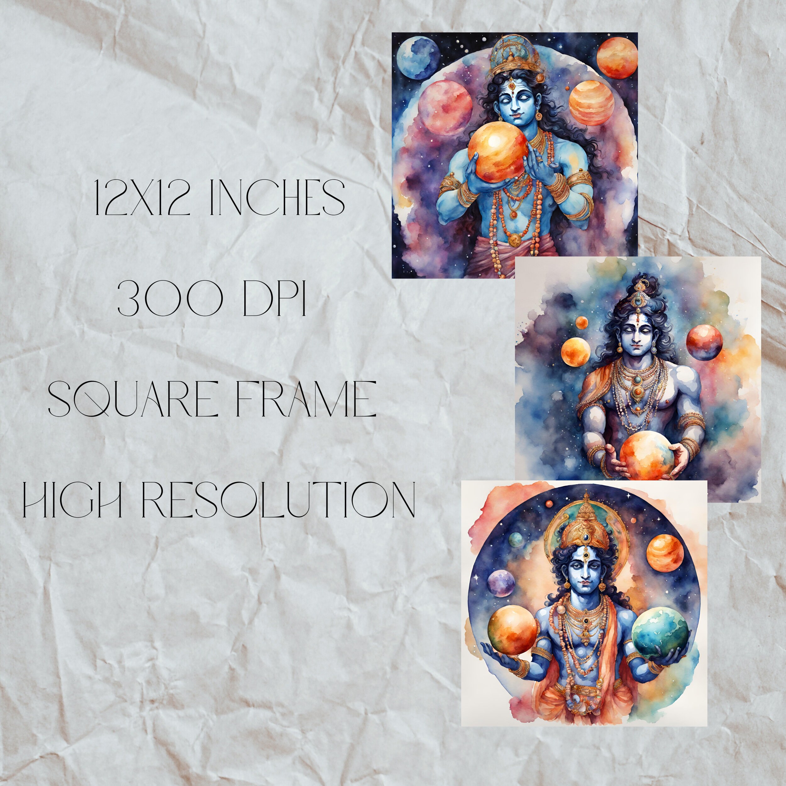 Watercolor Lord Krishna, Psychedelic Hindu God PNG (digital Download ...