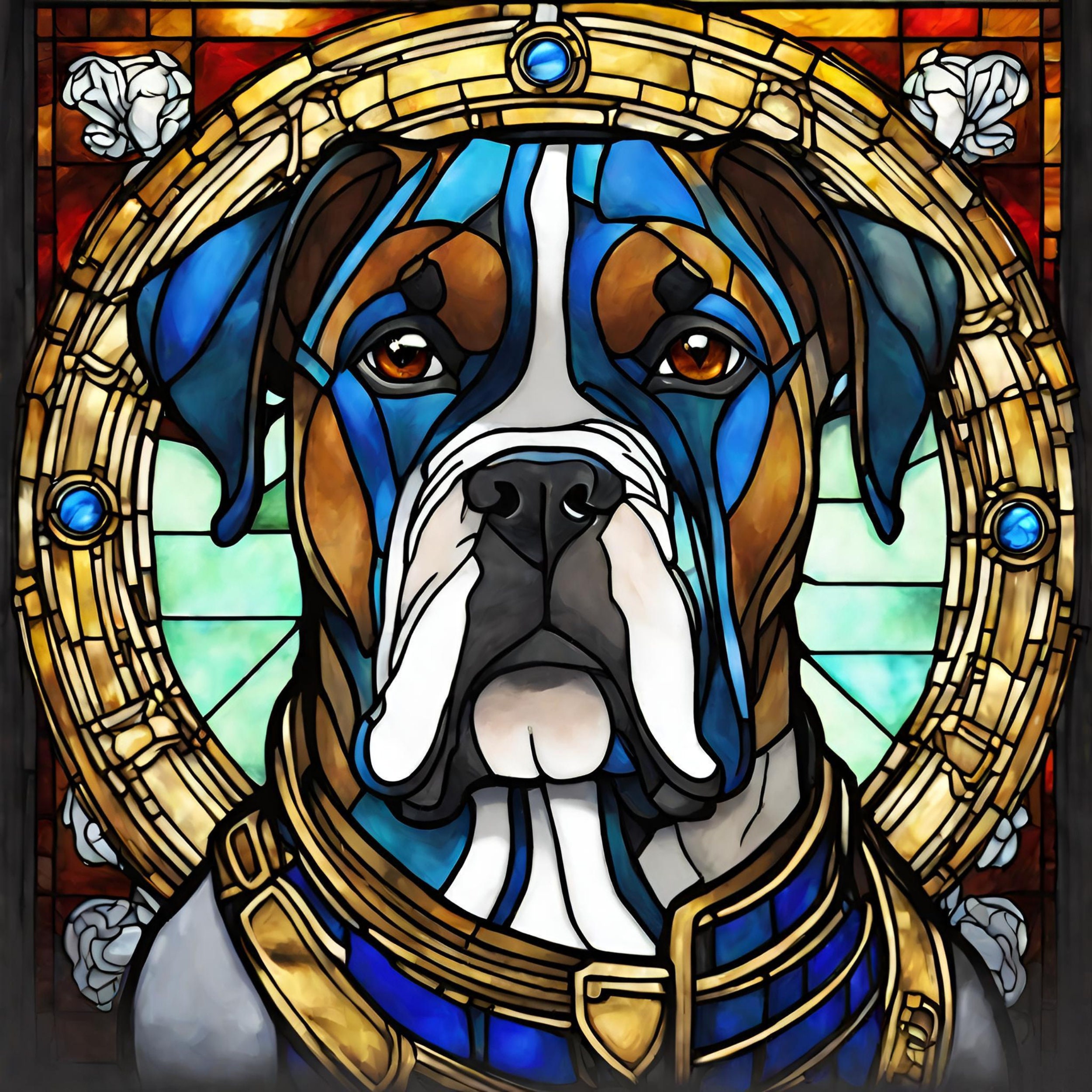 Boxer Dog Stained Glass PNG Boxer Dog Stained Glass Design for Tumbler ...