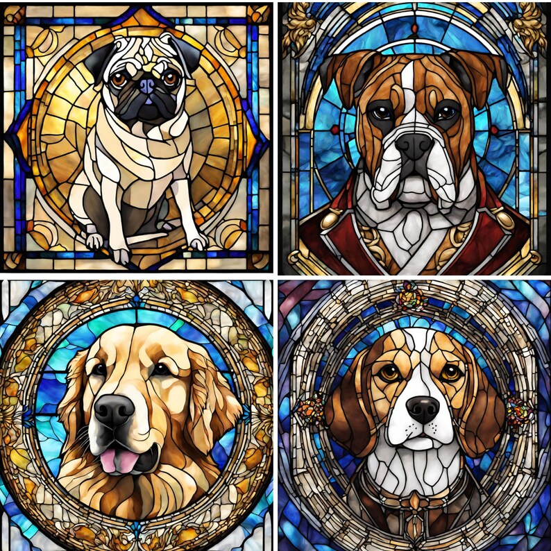150+ Stained Glass Dog Bundle PNG - High-resolution Commercial Use, Dog ...