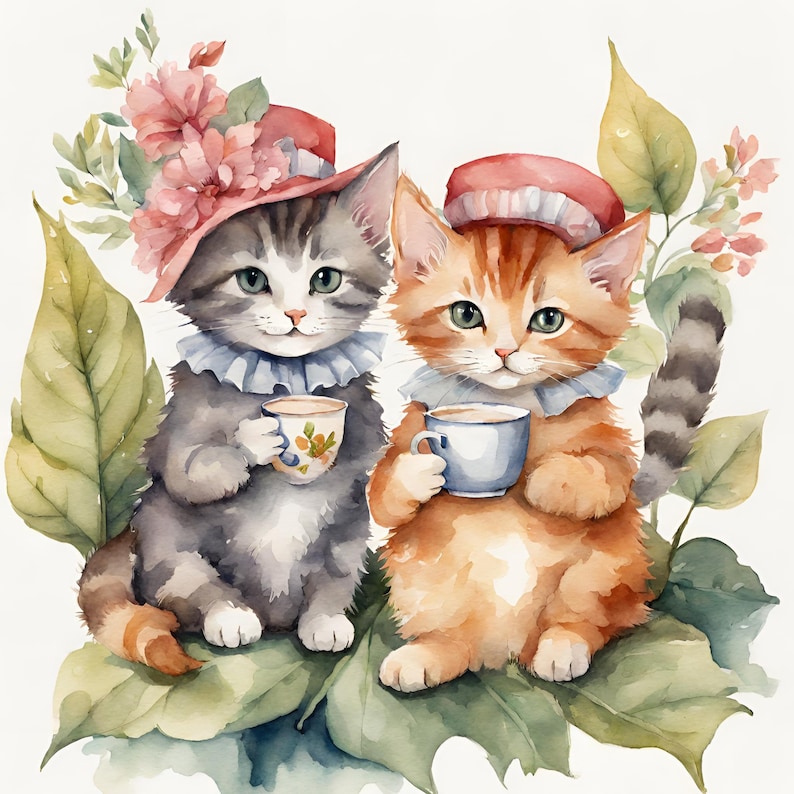 Watercolor Kitten Wearing a Hat Digital Clipart, Cute Kitten With Hat ...