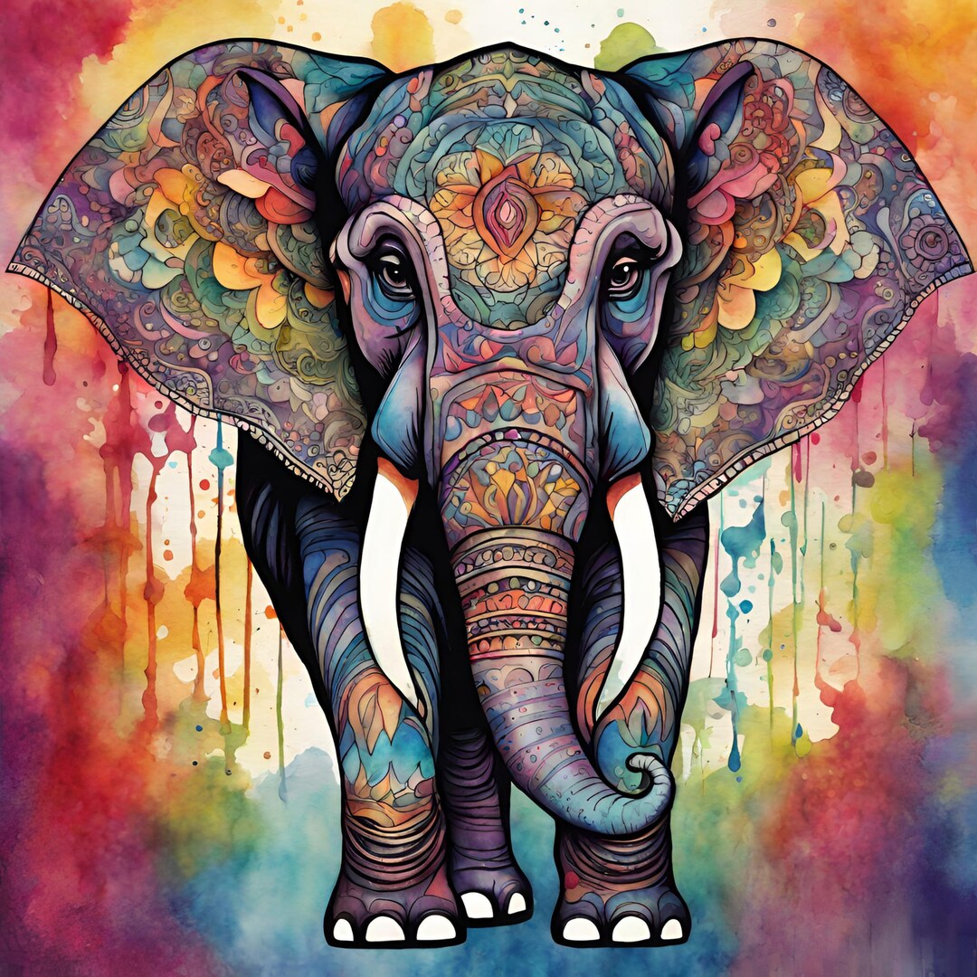 Watercolor Mandala Elephant Printable Wall Art, Elephant Sublimation ...