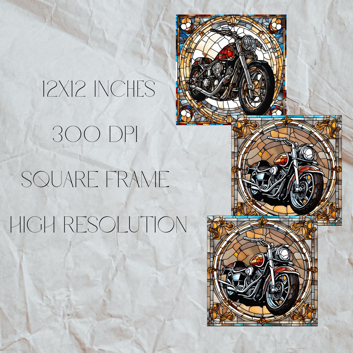 8 Motorcycle Round Stained Glass Clipart Sublimation Circle Designs ...