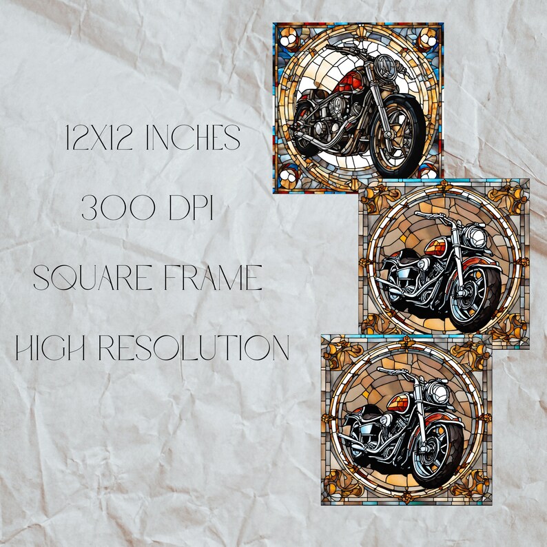 8 Motorcycle Round Stained Glass Clipart Sublimation Circle Designs ...