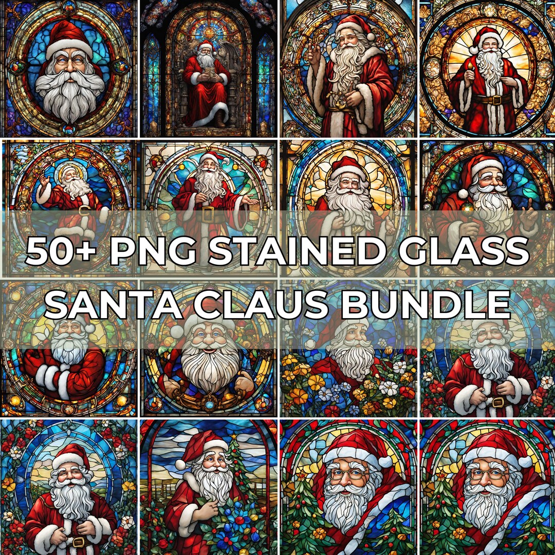 50+ Santa Claus Stained Glass Bundle Christmas Clipart Sublimation Xmas ...