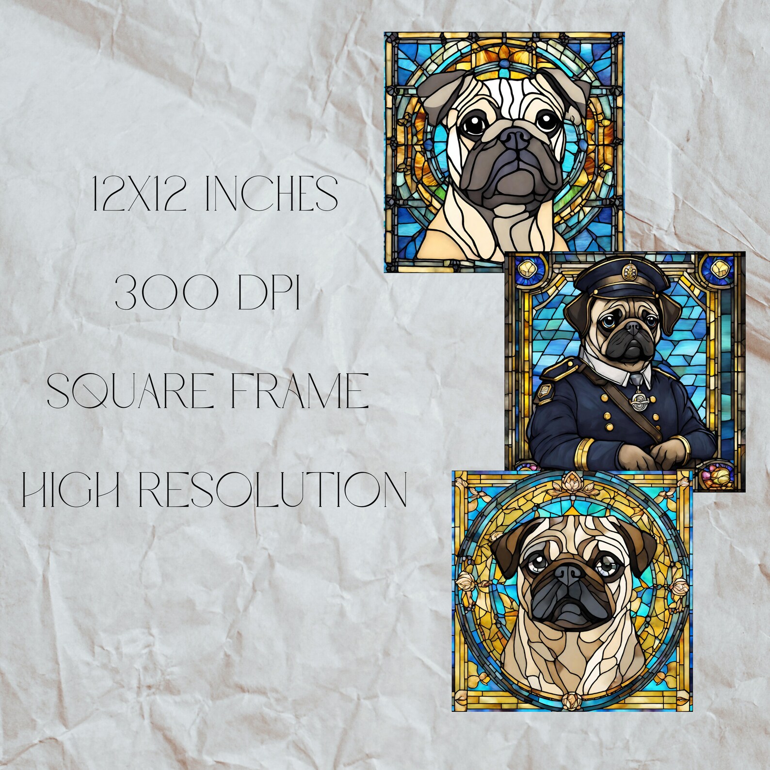 Pug Mops Stained Glass PNG Pug Mops Stained Glass Design for Tumbler ...