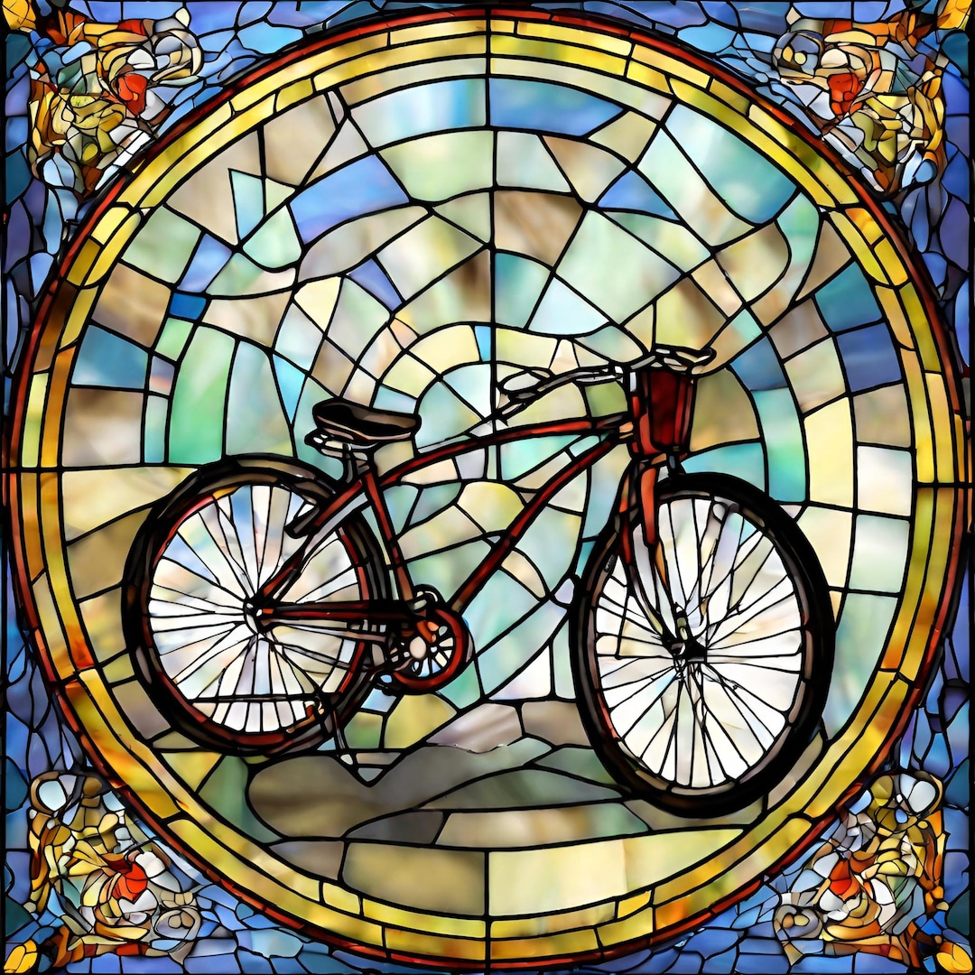 8 Bicycle Stained Glass Clipart Sublimation Bicycle Designs Digital Art ...