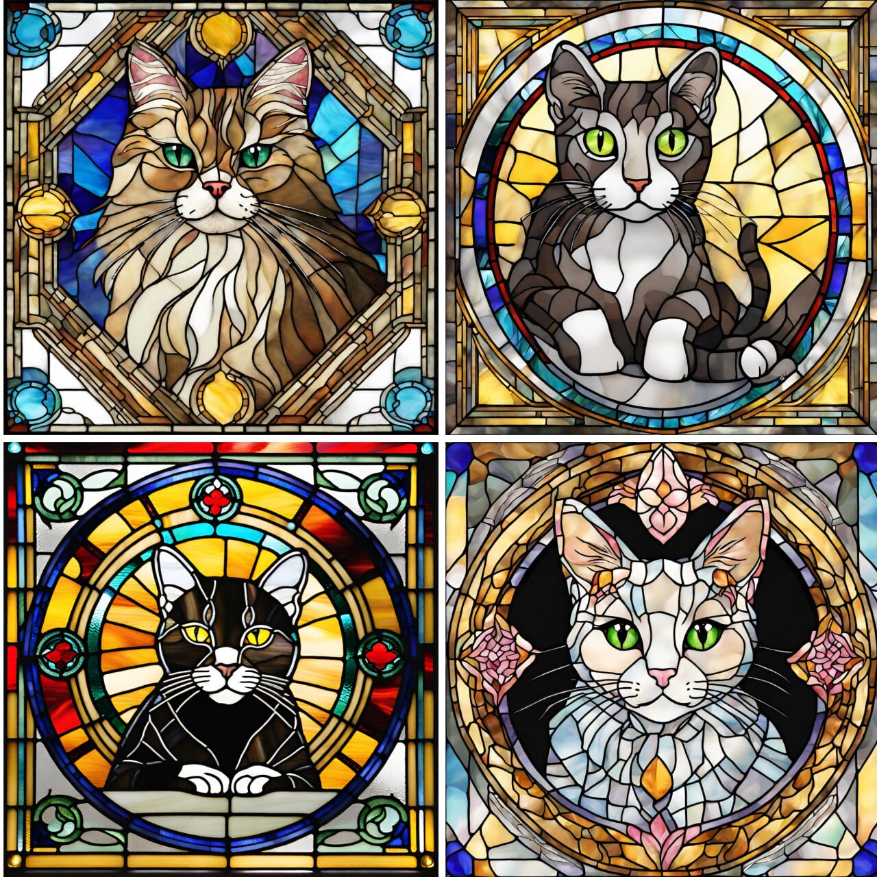 Stained Glass Cat PNG Bundle – High-resolution Graphics (commercial Use ...