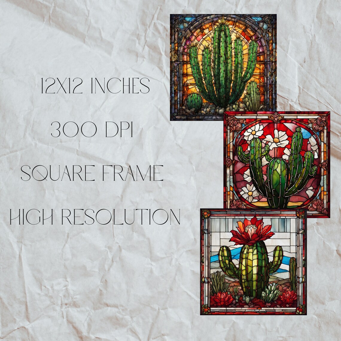 8 Cactus Stained Glass Clipart Sublimation Cactus Designs Digital Art ...