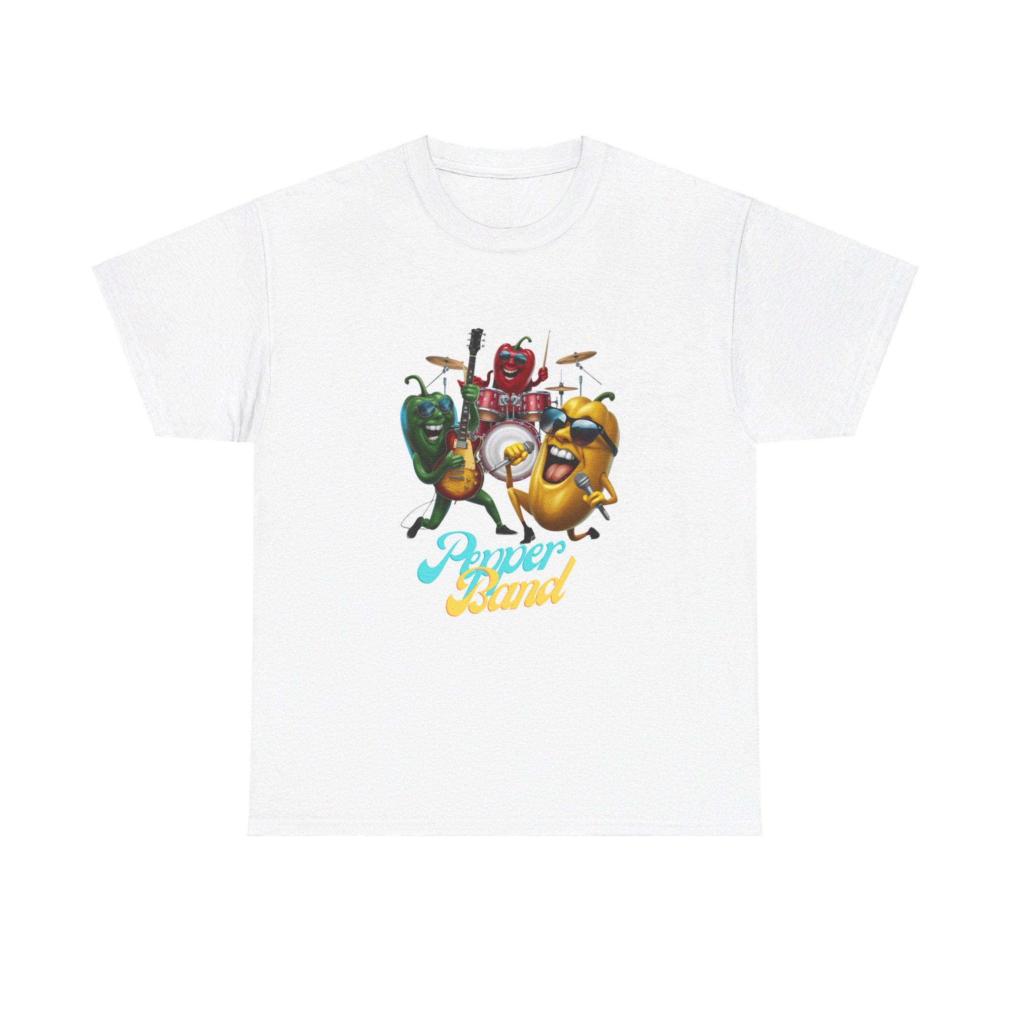 Pepper Music Band T-shirt, Drums, Guitar, Playful Design, Colorful ...