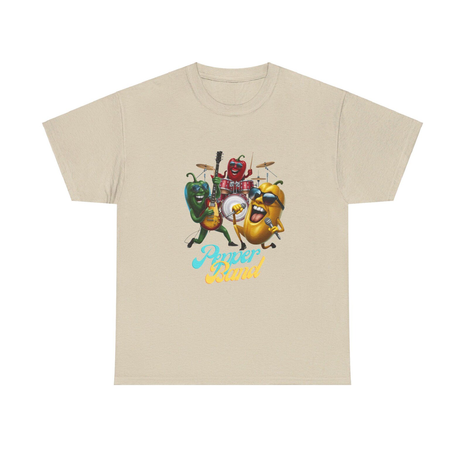 Pepper Music Band T-shirt, Drums, Guitar, Playful Design, Colorful ...
