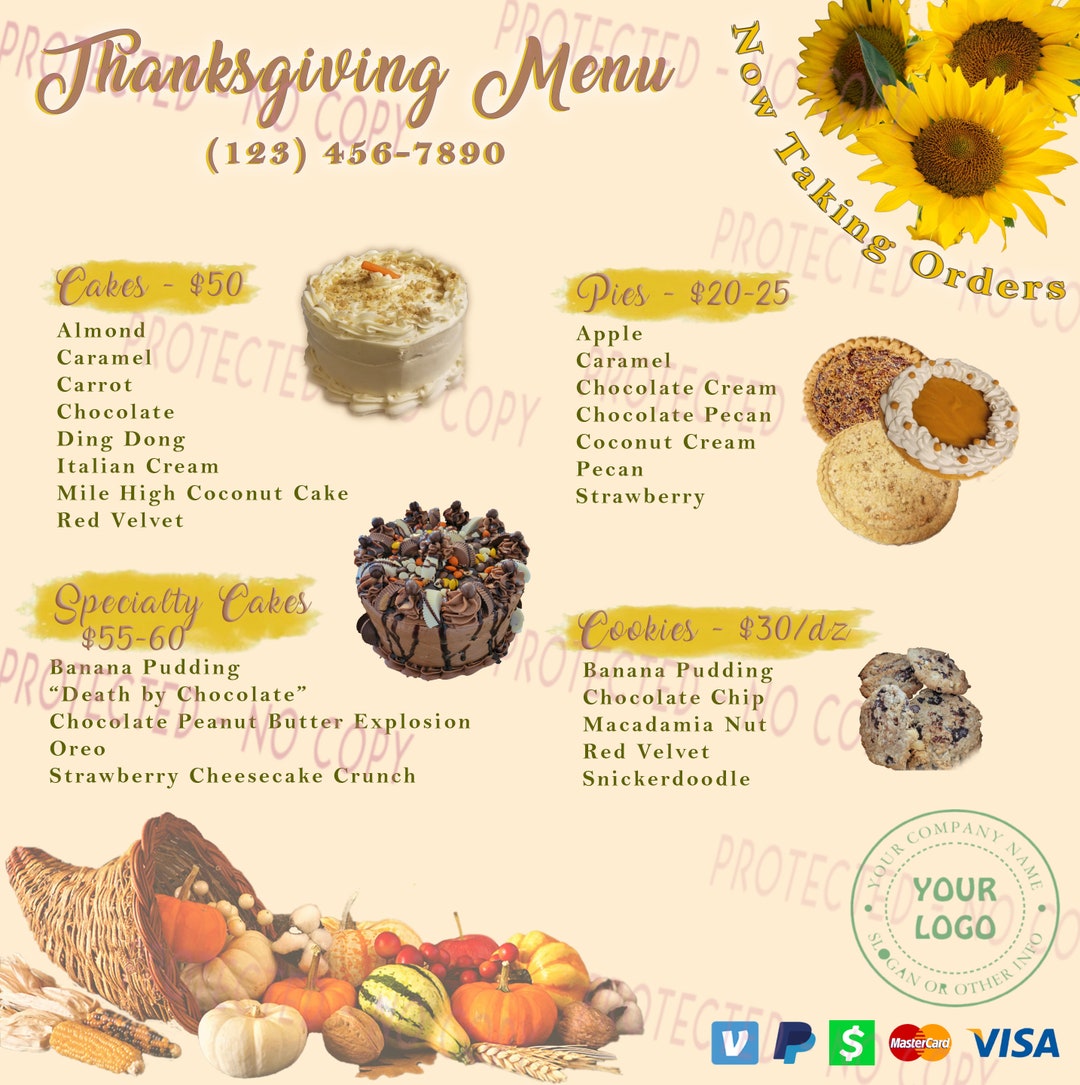 Thanksgiving Bakery Menu - Cornucopia & Sunflowers - Photoshop ...