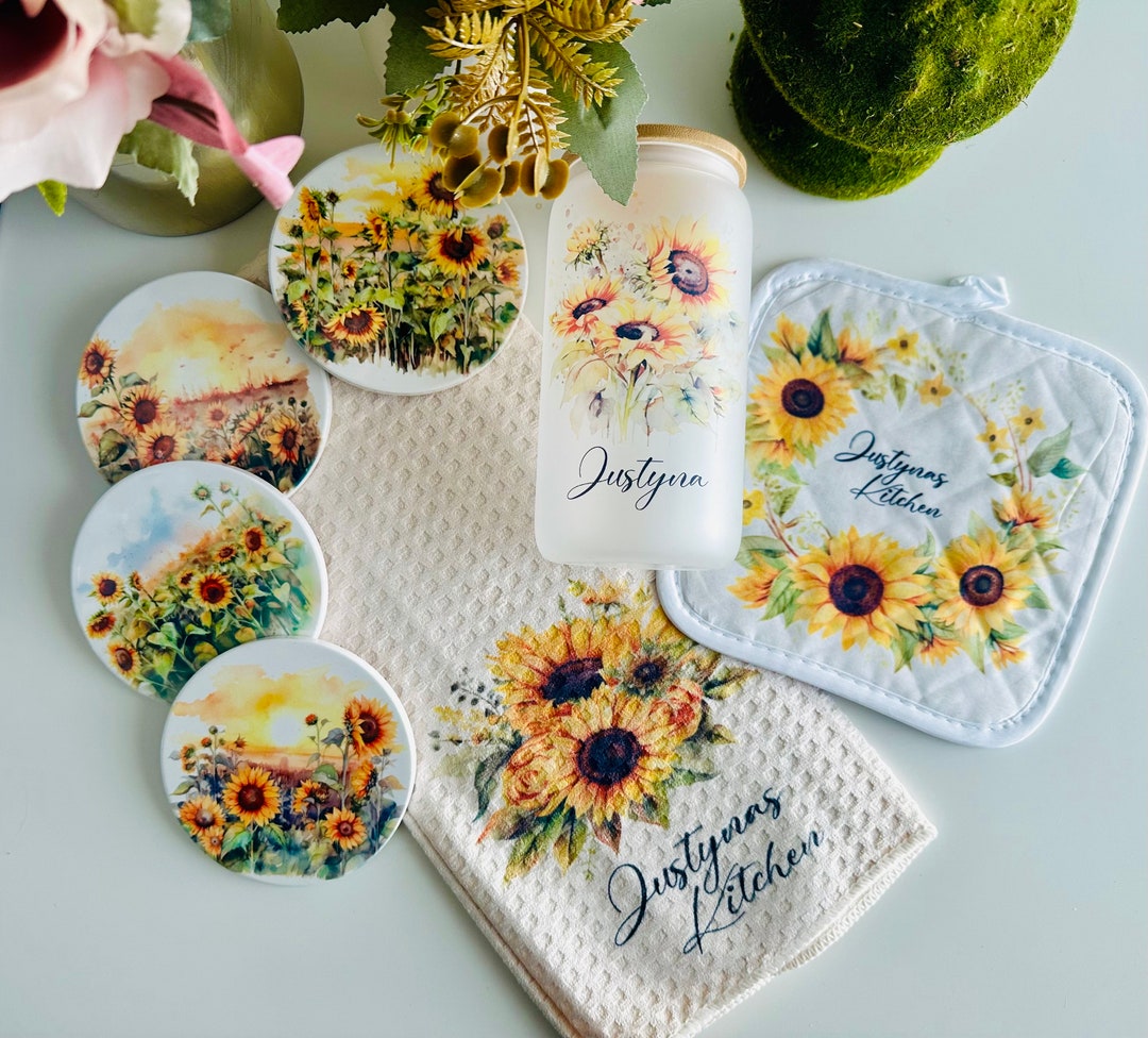 Sunflower Gift Set | Frosted Cup With Name and Yellow Straw ...